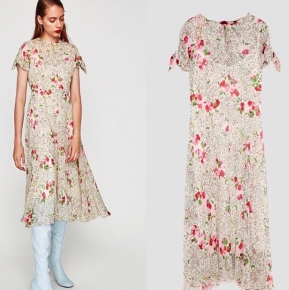 Zara | Dresses | Zara Floral Star Print Midi Dress | Poshmark